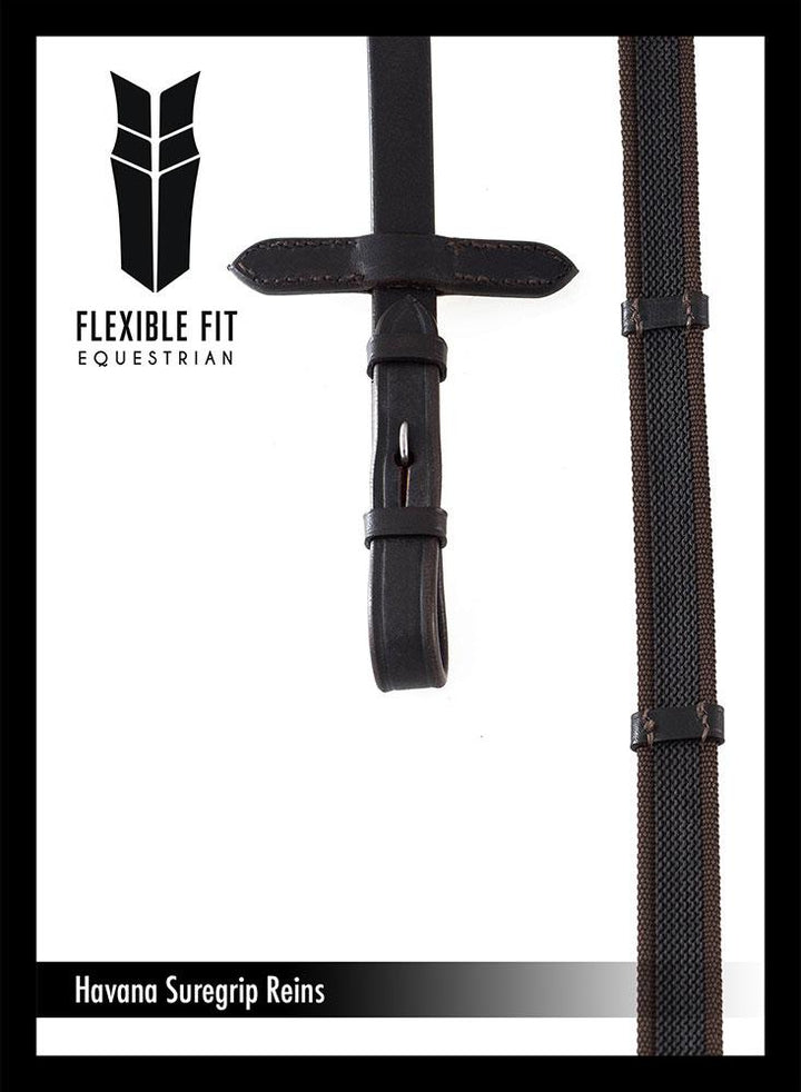 Sure Grip Reins with Continental Stoppers - Havana