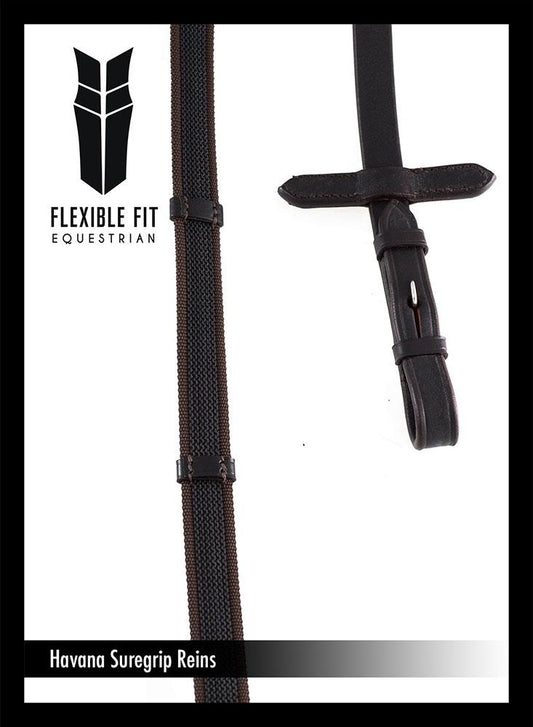 Sure Grip Reins with Continental Stoppers - Havana
