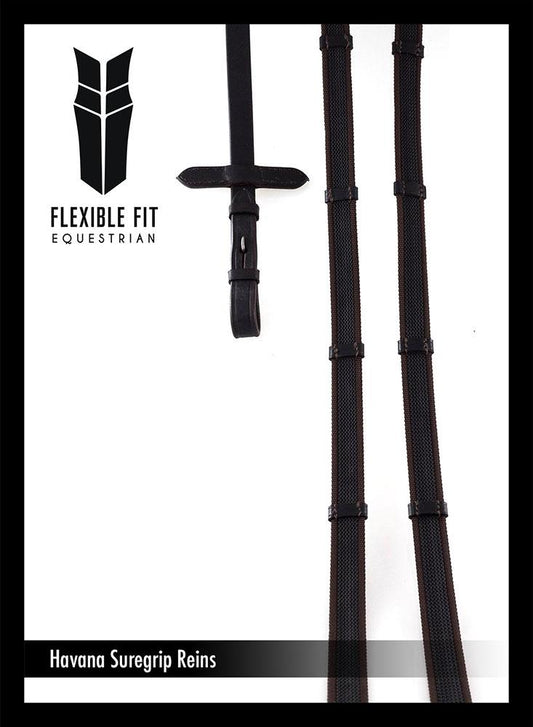 Sure Grip Reins with Continental Stoppers - Havana